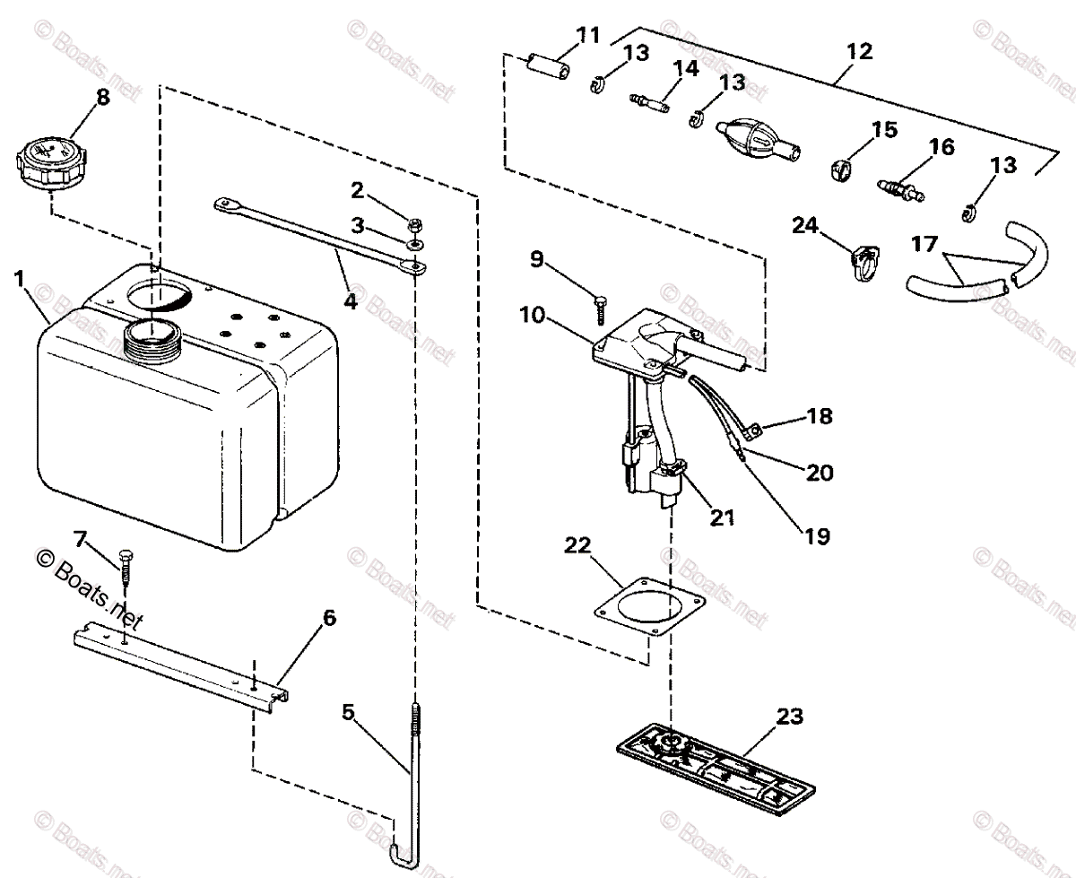Johnson Outboard 1989 OEM Parts Diagram for VRO Oil Tank Kit-1.8 Gallon ...