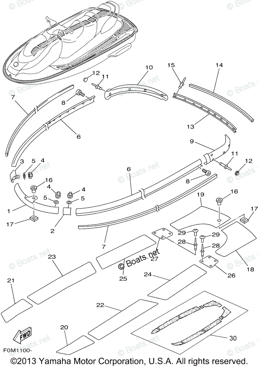 Yamaha Waverunner 2002 OEM Parts Diagram for Gunwale. Mat | Boats.net
