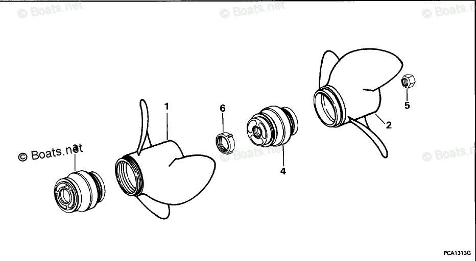 OMC Sterndrive 5.0L 305 CID V8 OEM Parts Diagram for Propellers -- Dual ...