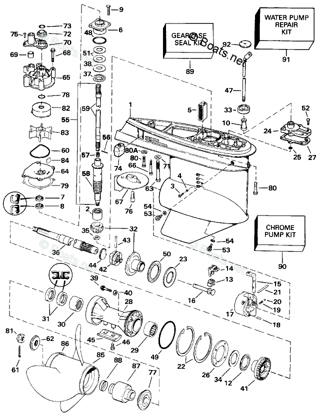 OMC Quiet Rider 90HP OEM Parts Diagram for Gearcase | Boats.net