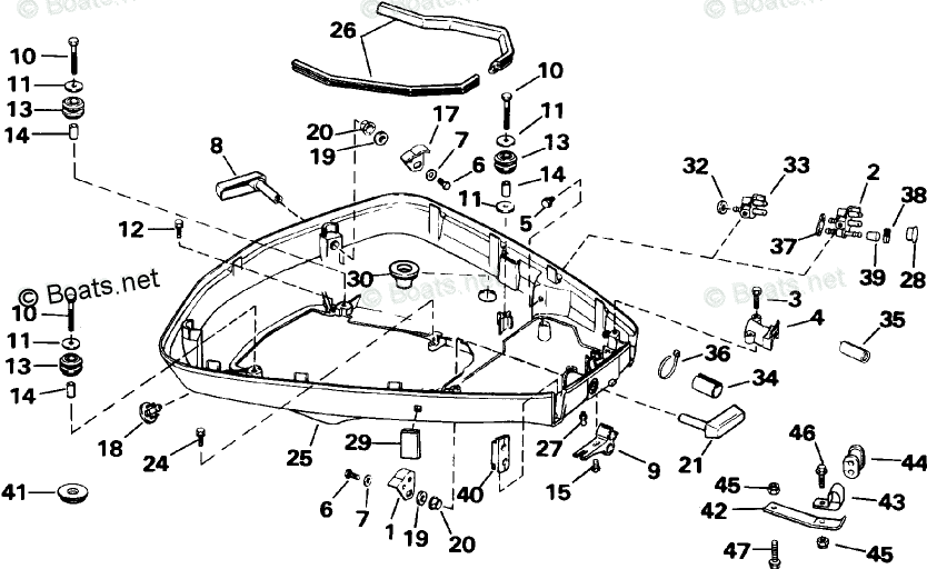 OMC Quiet Rider 90HP OEM Parts Diagram for LOWER ENGINE COVER | Boats.net