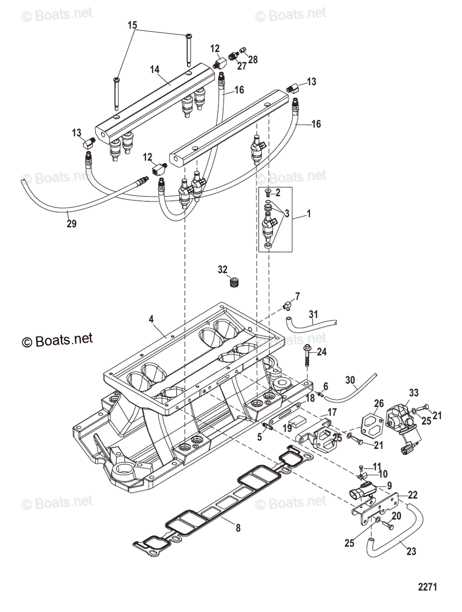 Mercruiser Inboard Gas Engines OEM Parts Diagram for Intake Manifold ...
