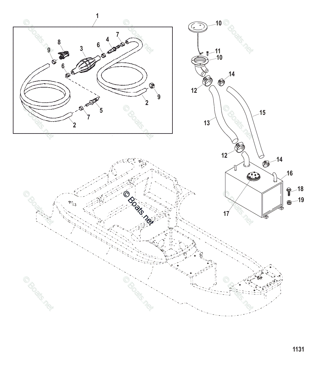 Mercury Inflatable Boats 2004 OEM Parts Diagram for Fuel Tank / Fuel ...