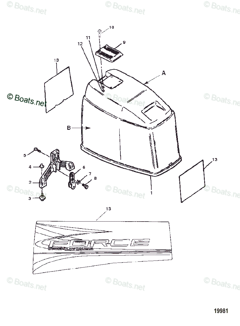 Force Outboard 1996 OEM Parts Diagram for Cowl Assembly(Top) | Boats.net