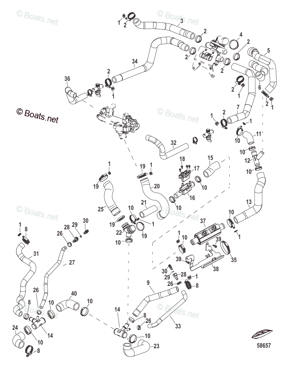 Mercruiser Sterndrive Gas Engines OEM Parts Diagram for Raw Water ...