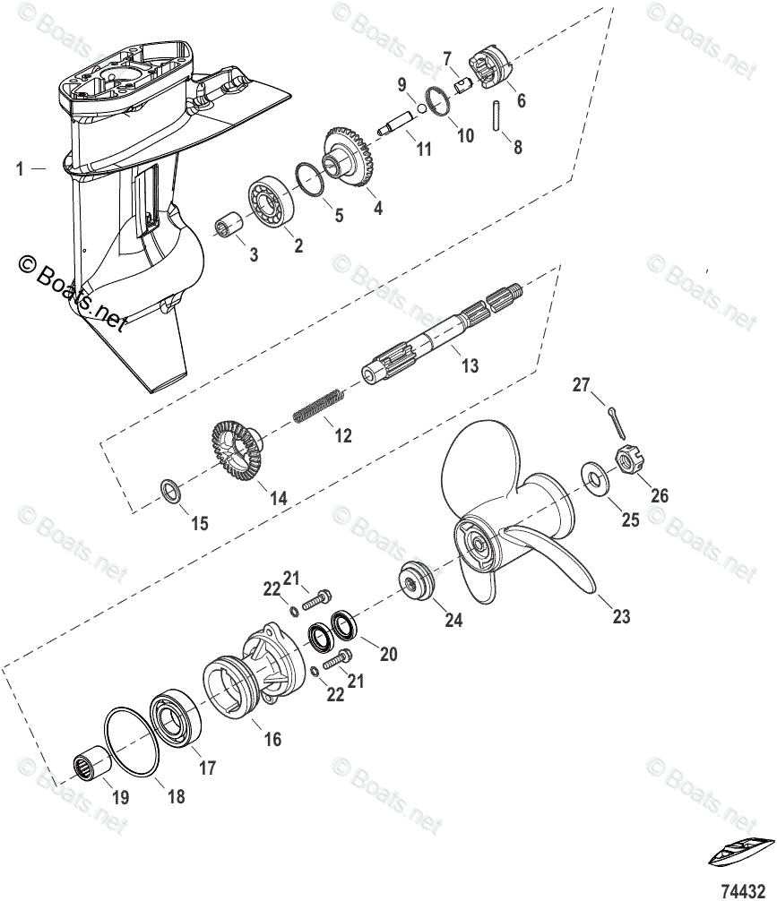 Mercury Outboard 25HP OEM Parts Diagram for Gear Housing Propeller ...