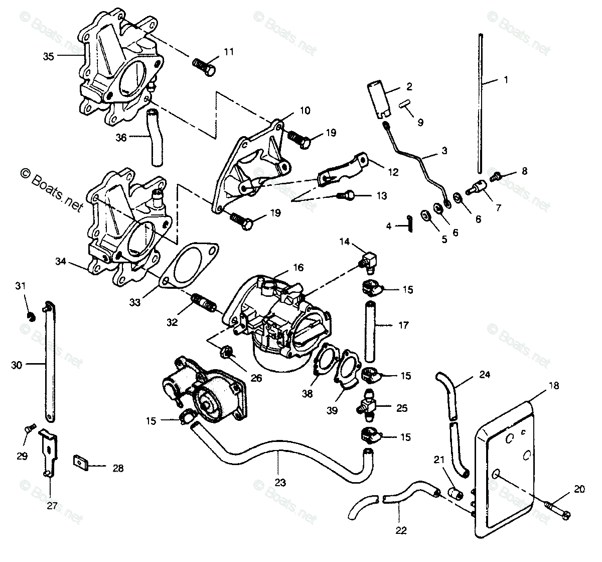 Force Outboard 1990 OEM Parts Diagram for CARBURETOR ADAPTERS AND FUEL ...
