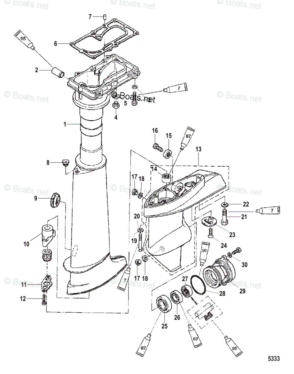 Mercury Outboard 40HP OEM Parts Diagram for Driveshaft Housing/Gear ...