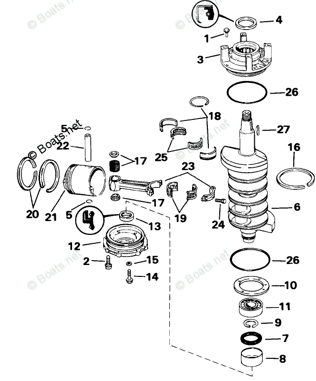 OMC Quiet Rider 90HP OEM Parts Diagram for Crankshaft & Piston | Boats.net
