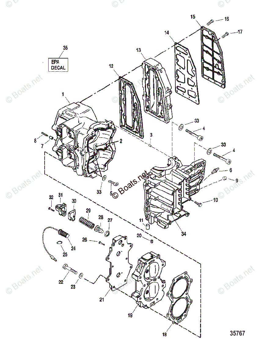Force Outboard 1998 OEM Parts Diagram for Cylinder Block Assembly ...