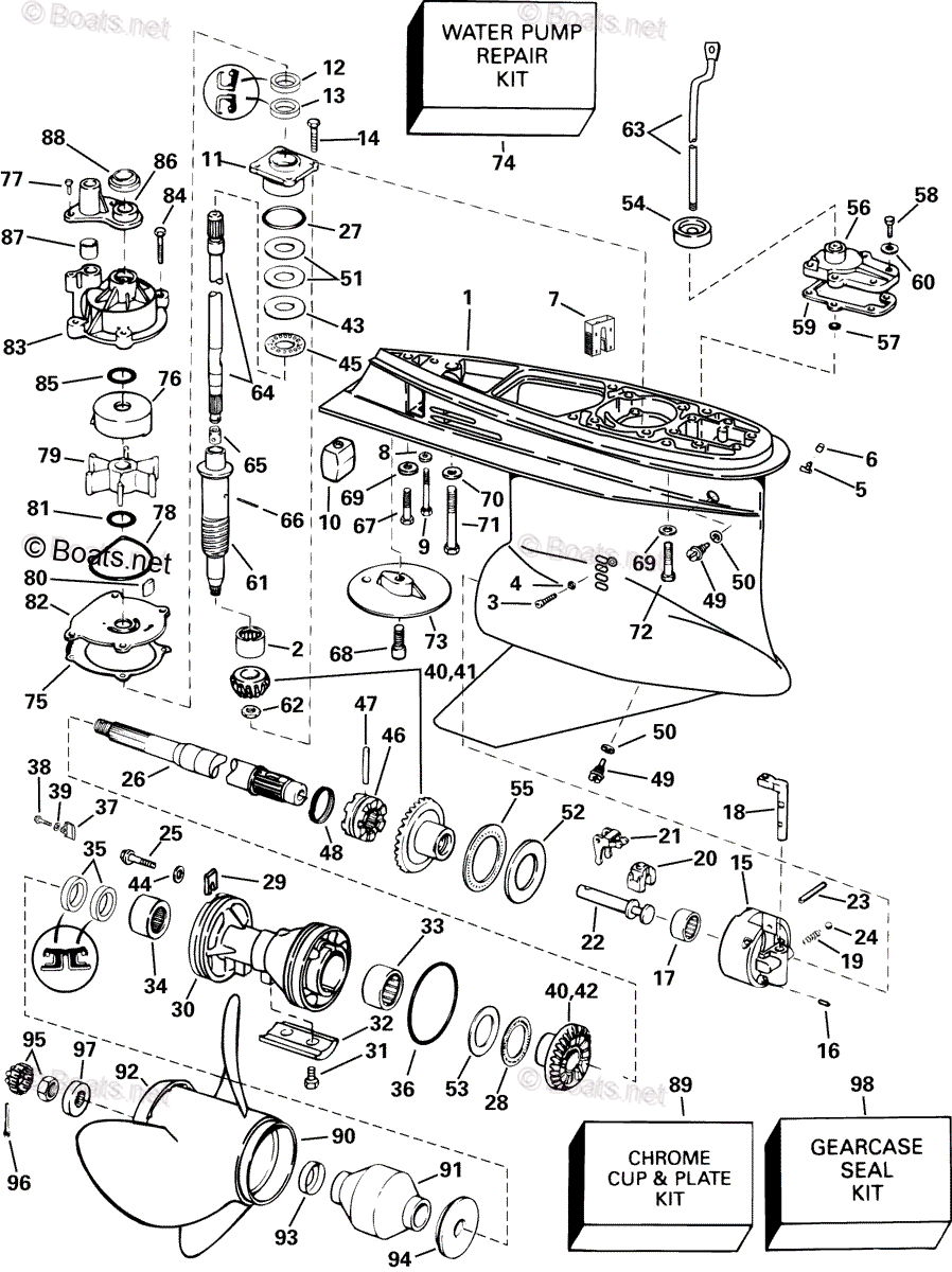 Evinrude Outboard 2004 OEM Parts Diagram for GEARCASE - FHL MODEL ...