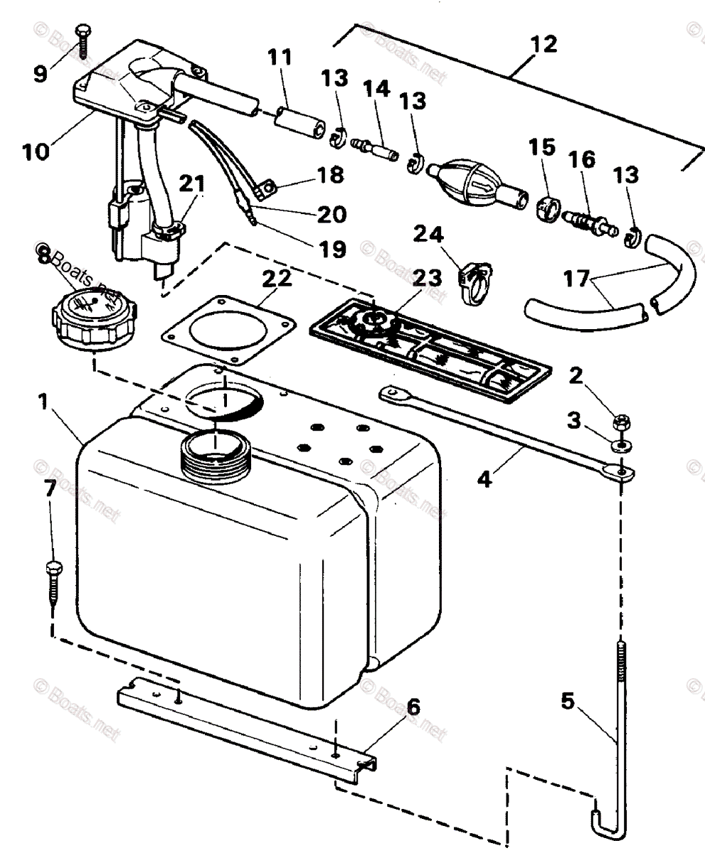 Johnson Outboard 1988 OEM Parts Diagram for VRO Oil Tank Kit-1.8 Gallon ...