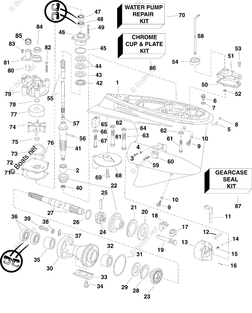 Evinrude Outboard 2008 OEM Parts Diagram for GEARCASE - PL, SL MODELS ...