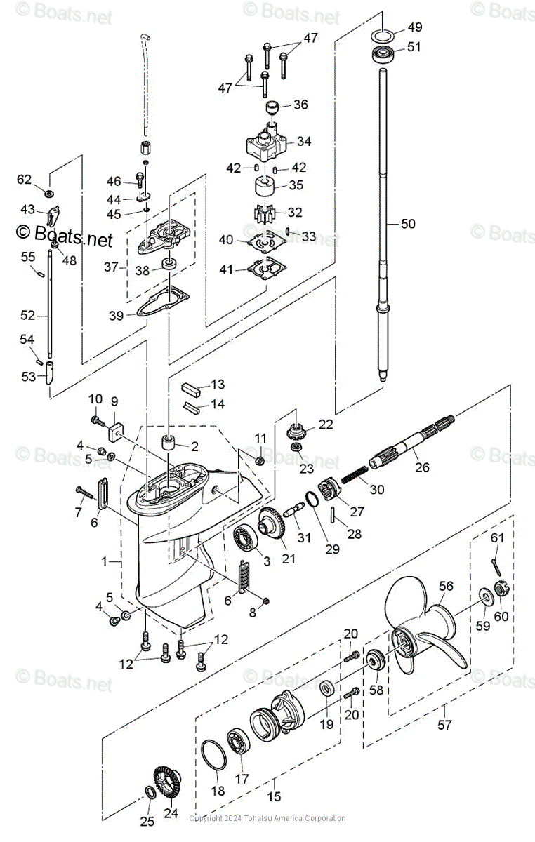 Tohatsu Outboard 2024 OEM Parts Diagram for GEAR CASE | Boats.net