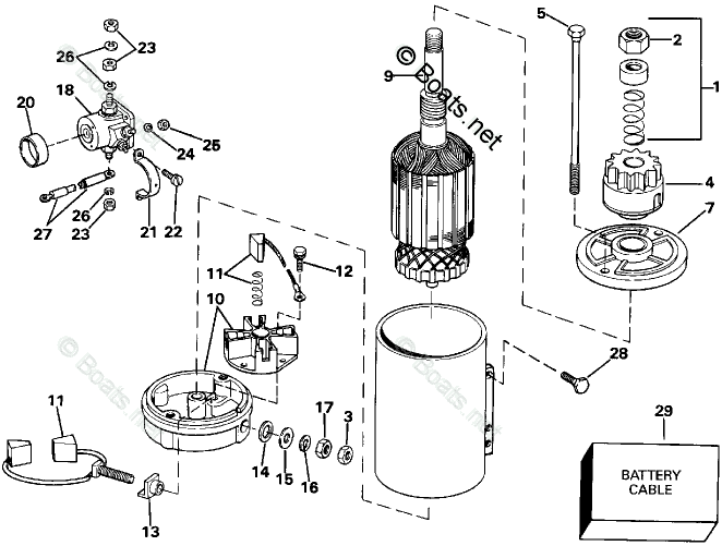 OMC Quiet Rider 90HP OEM Parts Diagram for ELECTRIC STARTER & SOLENOID ...
