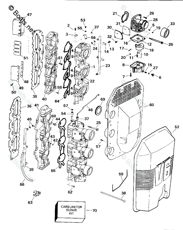OMC Quiet Rider 150HP OEM Parts Diagram for Carb. & Intake Manifold 150 ...