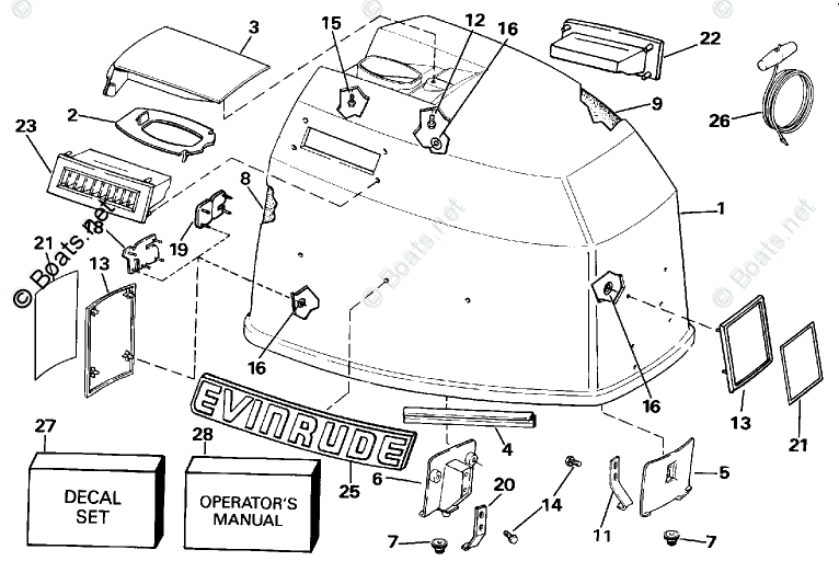 OMC Quiet Rider 90HP OEM Parts Diagram for Engine Cover - Evinrude ...