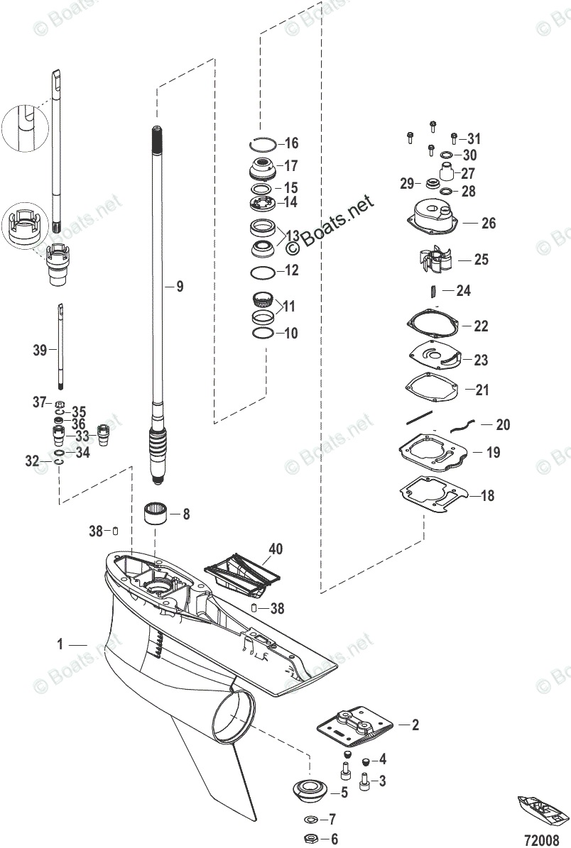 Mercury Outboard 300HP OEM Parts Diagram for Gear Housing, Driveshaft ...