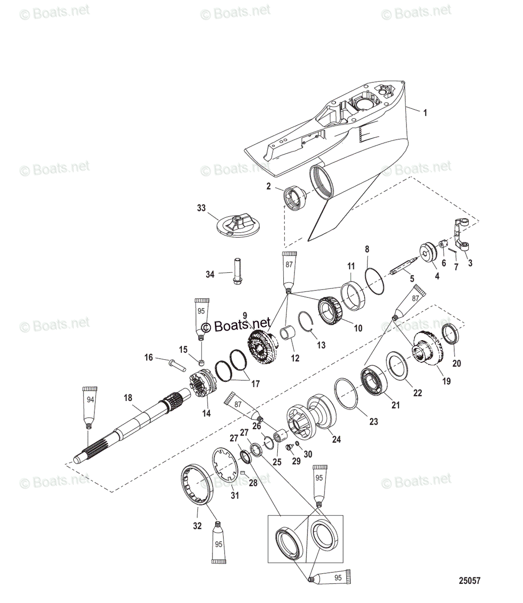 Mercury Outboard 250HP OEM Parts Diagram for Gear Housing, Prop Shaft ...