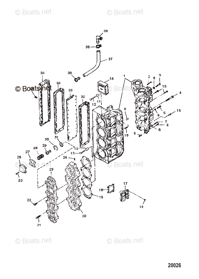 Force Outboard 1996 OEM Parts Diagram for Cylinder Block Assembly ...