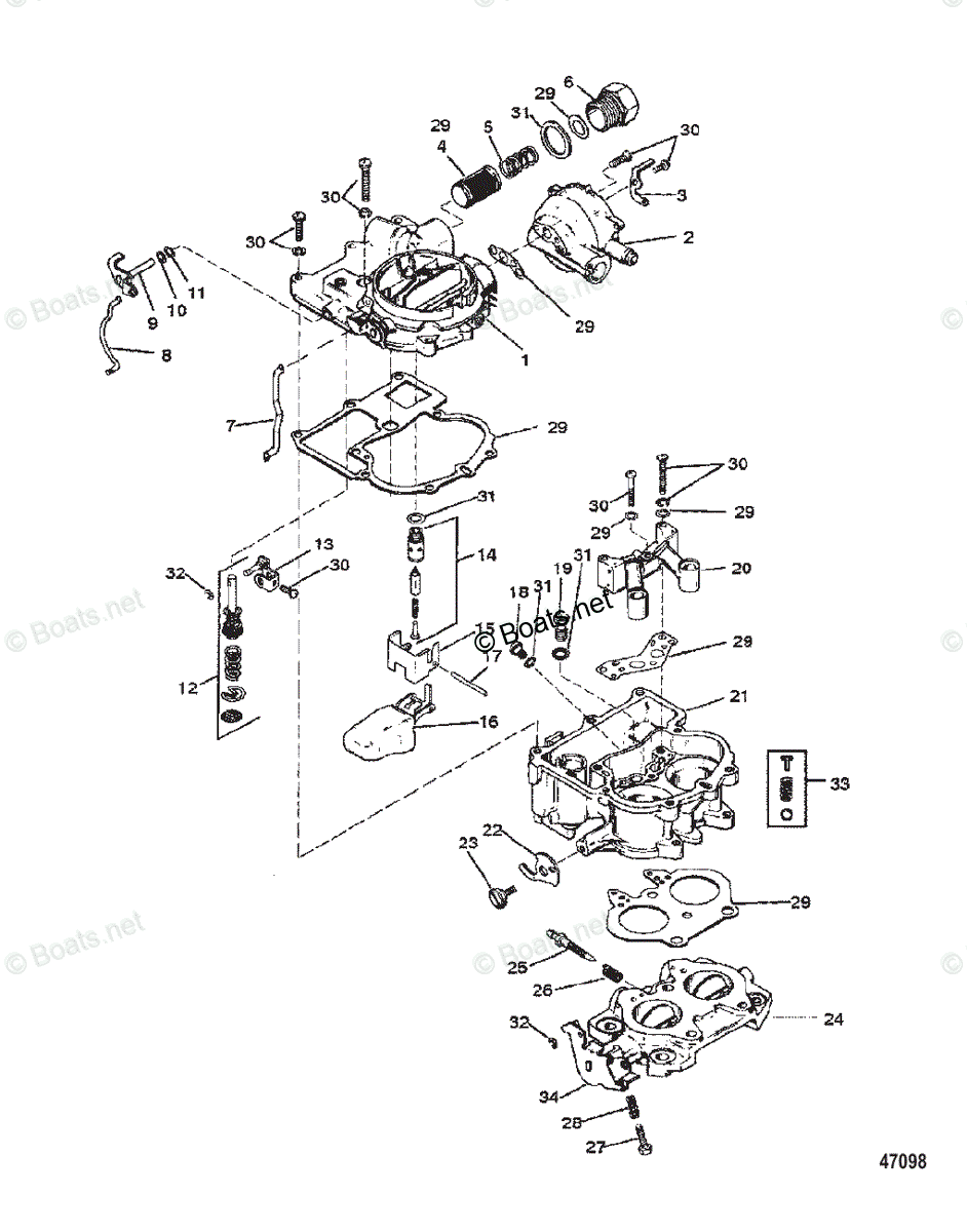 Mercruiser Inboard Gas Engines OEM Parts Diagram for CARBURETOR(MERCARB ...