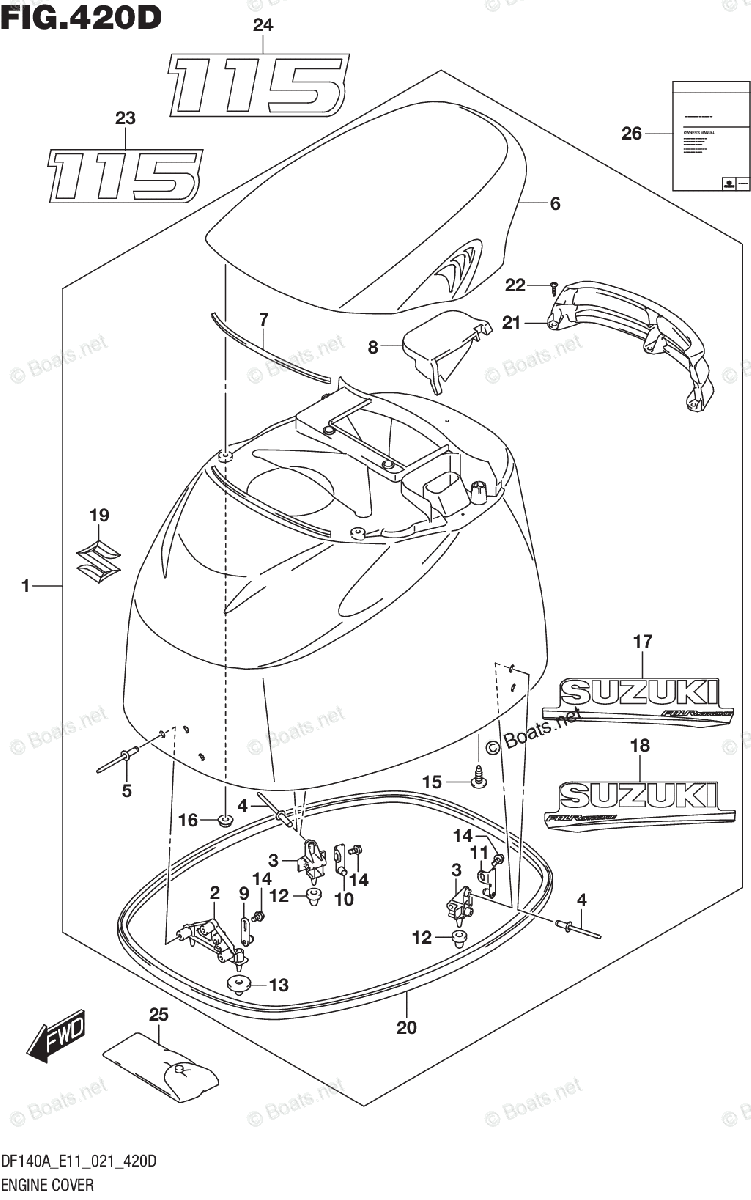Suzuki Outboard 2021 OEM Parts Diagram for ENGINE COVER ((DF115AT DF115AZ) 020) | Boats.net