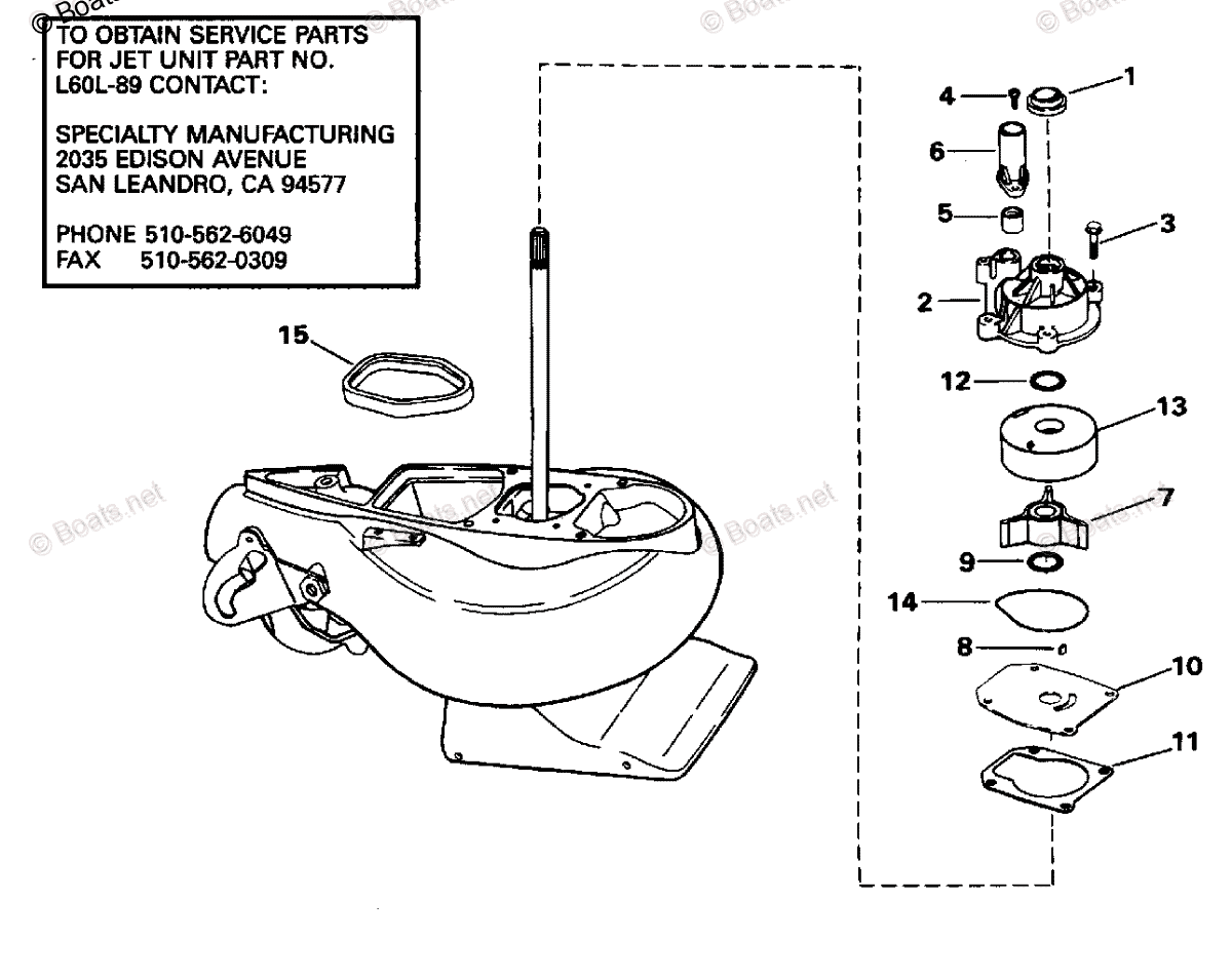 Johnson Outboard 1996 OEM Parts Diagram for Jet Drive Unit - J70JL Only ...