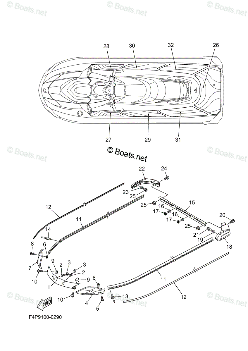 Yamaha Waverunner 2025 OEM Parts Diagram for Gunwale. Mat | Boats.net