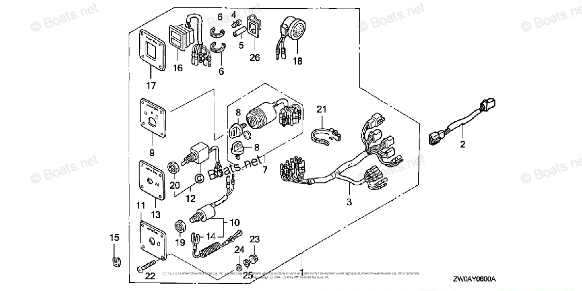 Honda Outboard 2006 OEM Parts Diagram for Control Panel Kit | Boats.net
