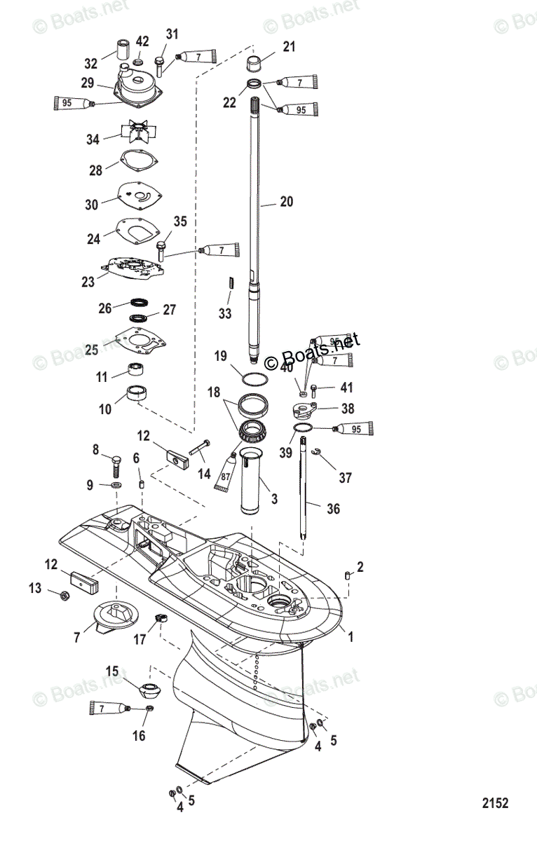 Mercury Outboard 75HP OEM Parts Diagram for Gear Housing, Driveshaft ...