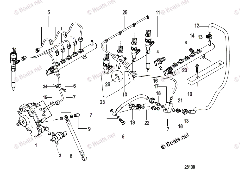 Mercruiser Inboard Diesel Engines OEM Parts Diagram for Fuel Injection ...