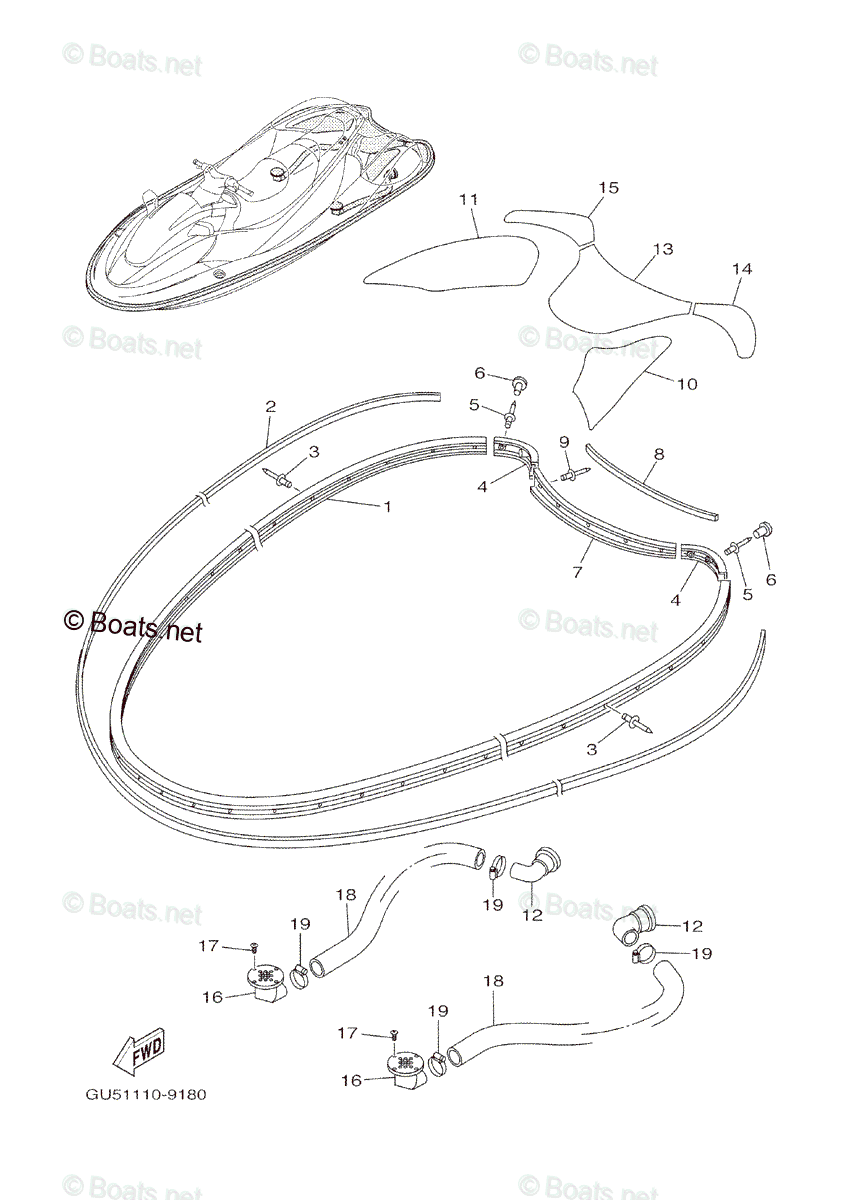 Yamaha Waverunner 2004 OEM Parts Diagram for Gunwale. Mat | Boats.net