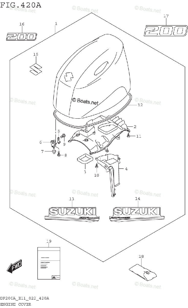 Suzuki Outboard 2020 OEM Parts Diagram for ENGINE COVER ((DF200AT DF200AZ) 020) | Boats.net