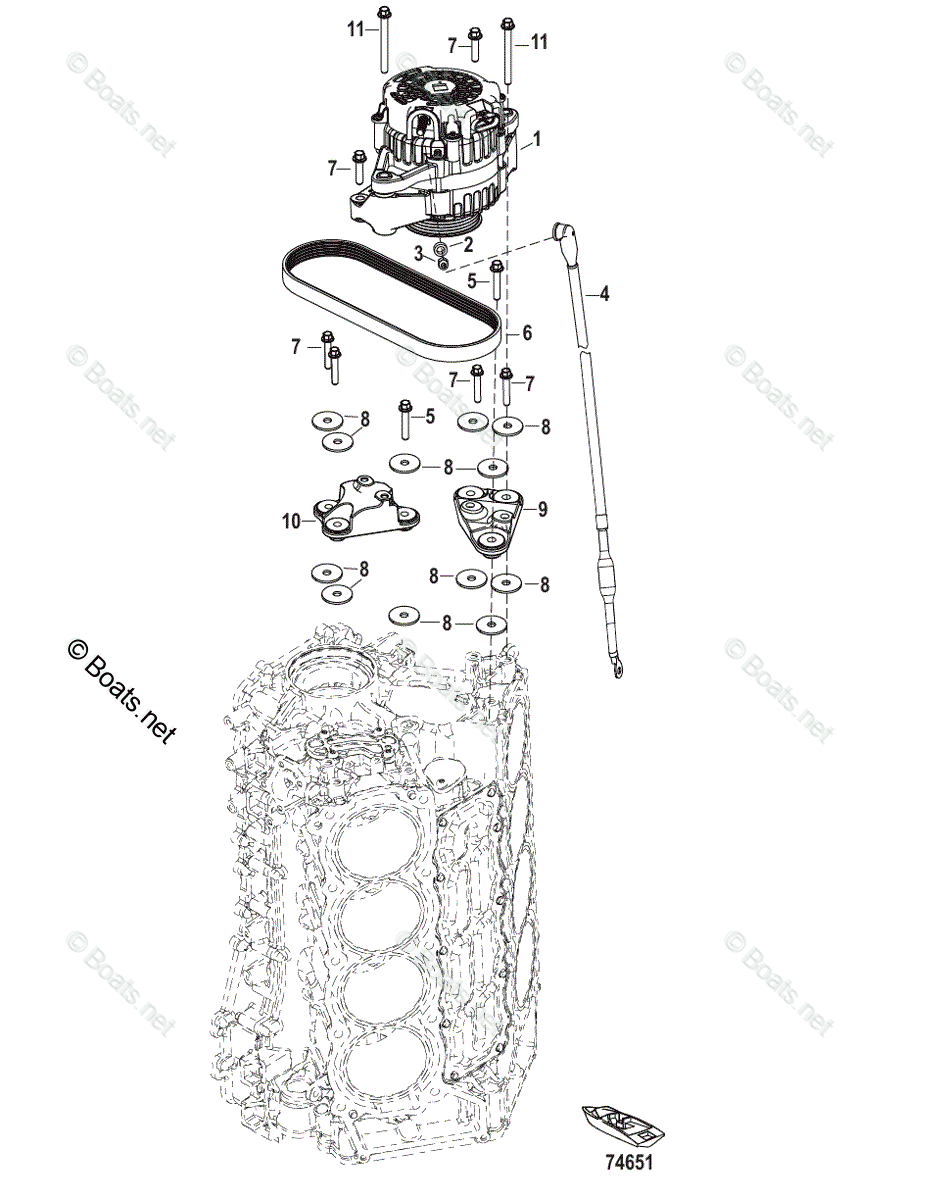 Mercury Outboard 360HP OEM Parts Diagram for Alternator Mounting/Belt ...