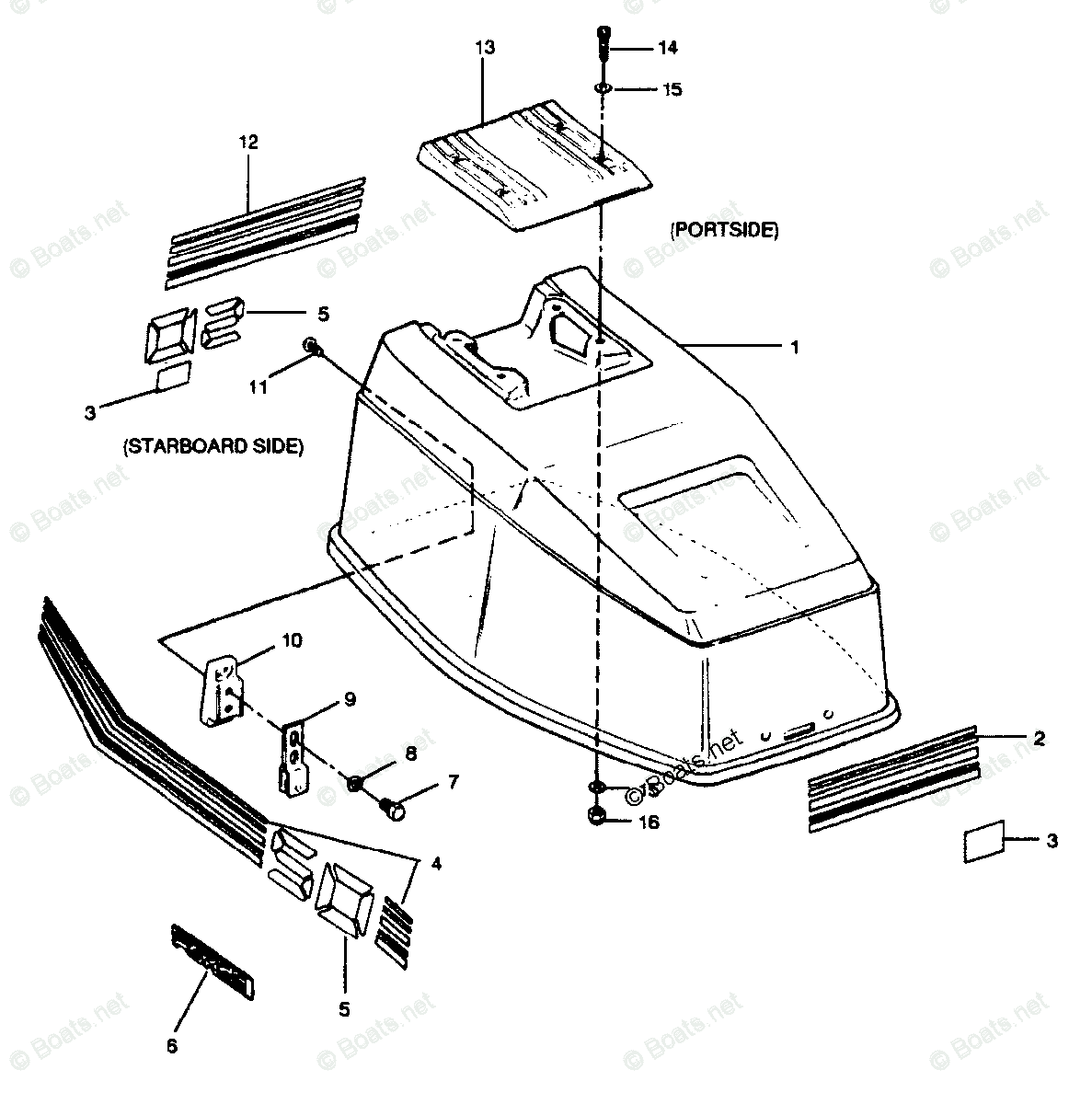 Force Outboard 1988 OEM Parts Diagram for ENGINE COVER (FORCE MODELS ...
