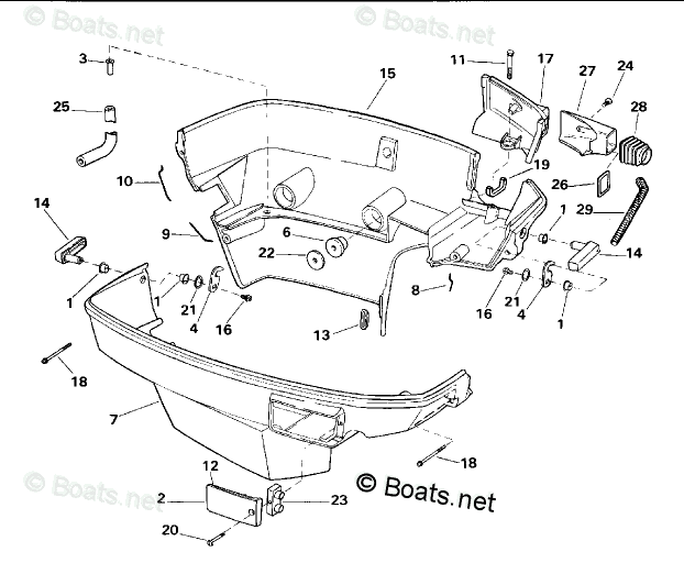 OMC Quiet Rider 150HP OEM Parts Diagram for LOWER ENGINE COVER | Boats.net