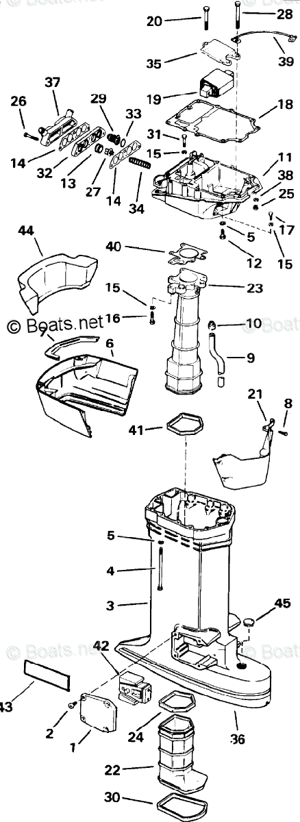 OMC Quiet Rider 115HP OEM Parts Diagram for EXHAUST HOUSING | Boats.net