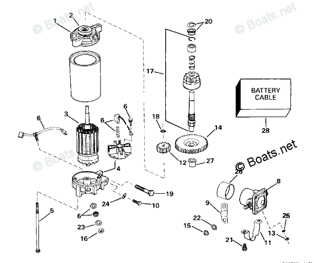 OMC Quiet Rider 150HP OEM Parts Diagram for ELECTRIC STARTER & SOLENOID ...