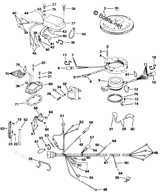 OMC Quiet Rider 90HP OEM Parts Diagram for Ignition System | Boats.net