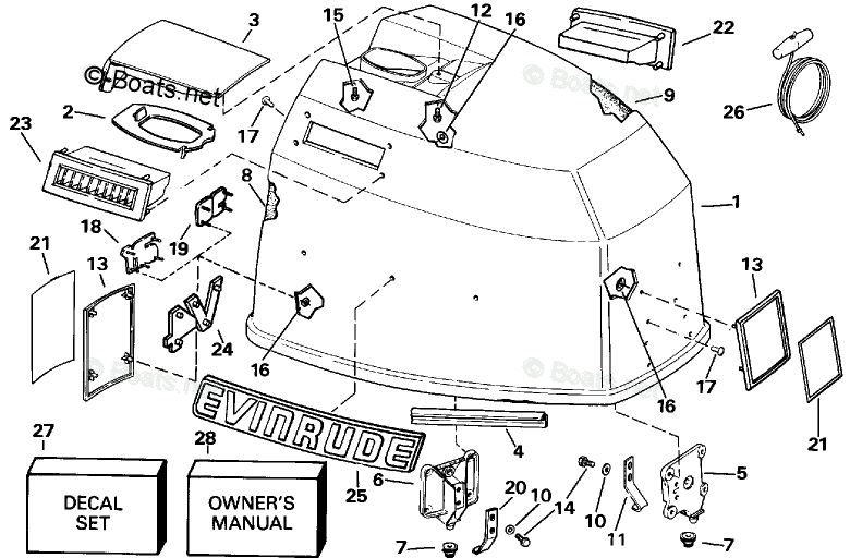 OMC Quiet Rider 115HP OEM Parts Diagram for Engine Cover - Evinrude ...