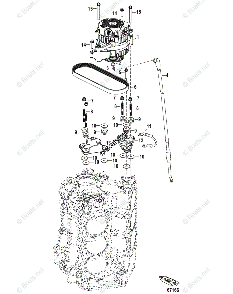 Mercury Outboard 175HP OEM Parts Diagram for Alternator Mounting/Belt ...