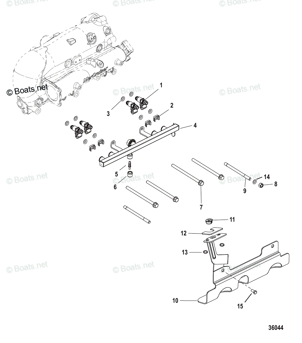 Mercruiser Sterndrive Gas Engines OEM Parts Diagram for Fuel Rail and ...