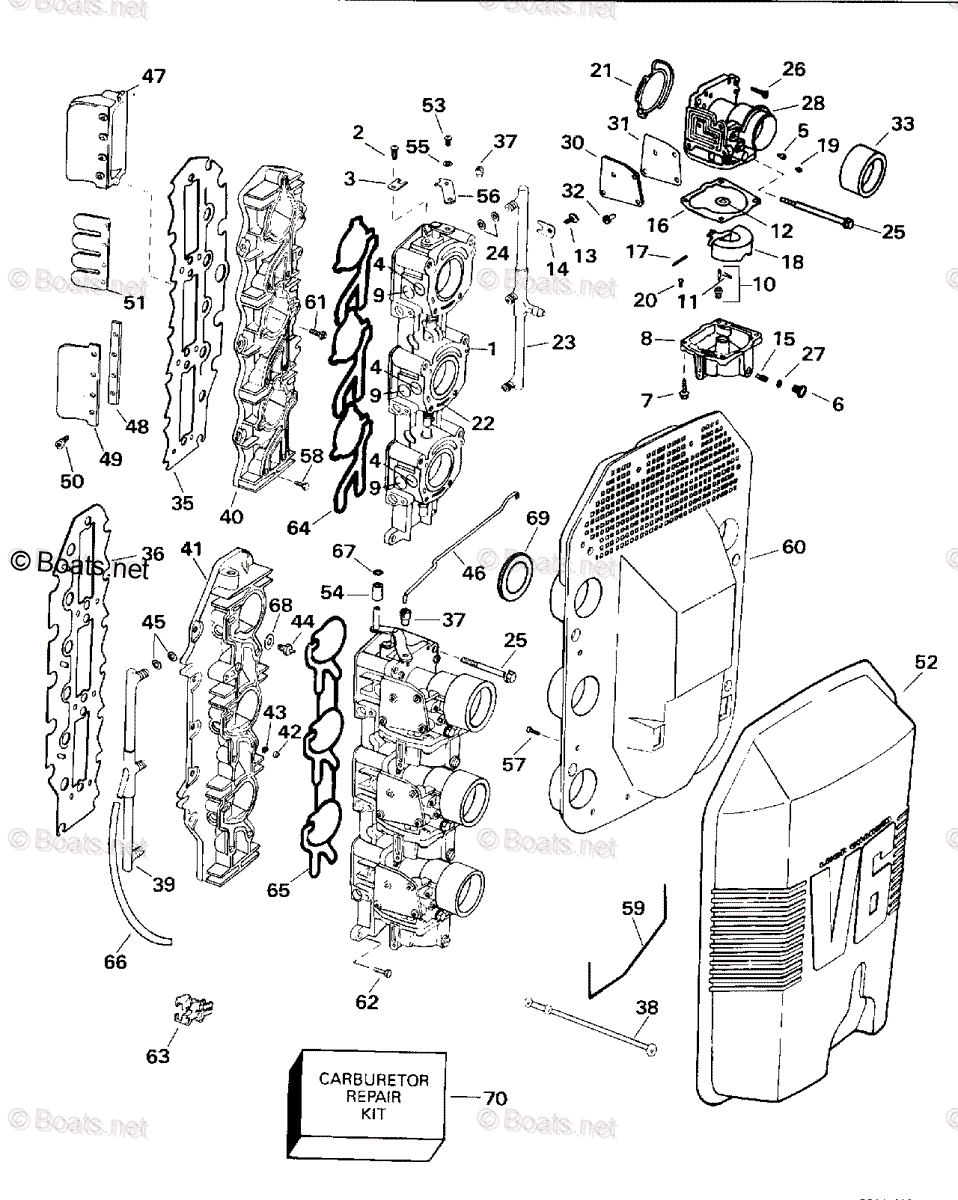 Johnson Outboard 1994 OEM Parts Diagram for CARB. & INTAKE MANIFOLD 150 ...