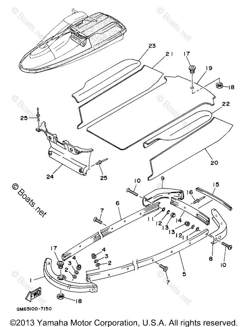 Yamaha Waverunner 1997 OEM Parts Diagram for Gunwale. Mat | Boats.net