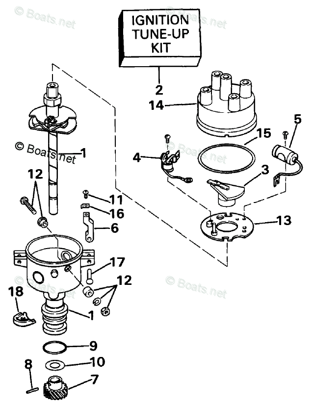 OMC Sterndrive 2.30L 140 CID Inline 4 OEM Parts Diagram for DISTRIBUTOR ...