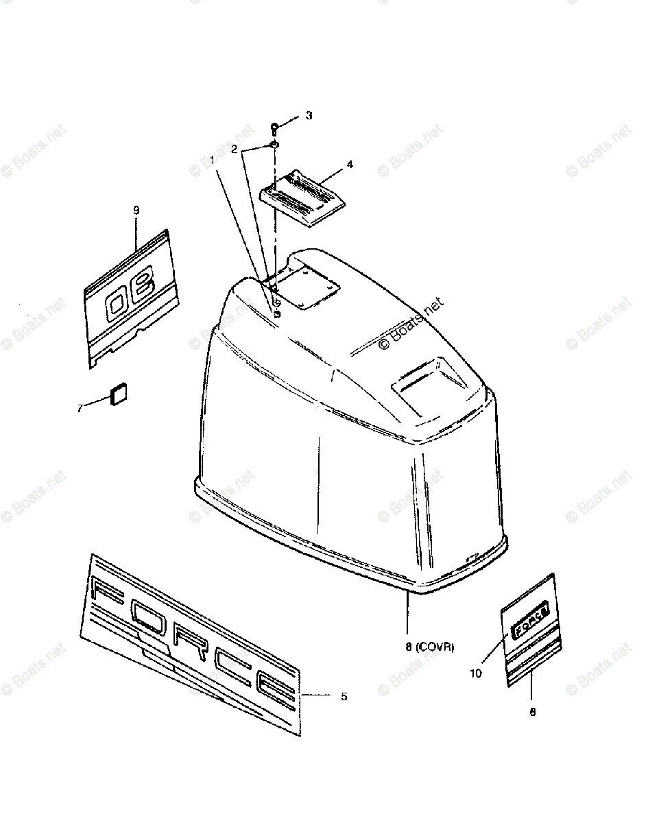 Force Outboard 1991 OEM Parts Diagram for ENGINE COVER (FORCE MODELS ...