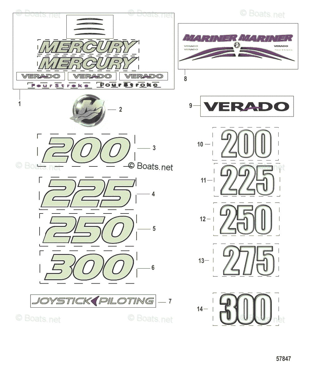 Mercury Outboard 200HP OEM Parts Diagram for Decals-Top Cowl | Boats.net
