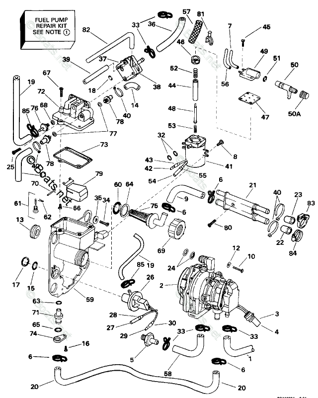 OMC Quiet Rider 150HP OEM Parts Diagram for Fuel Bracket & Components ...