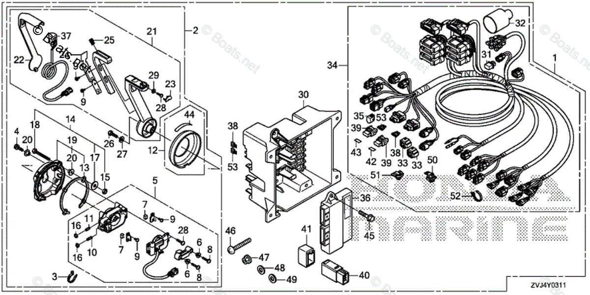 Honda Outboard 2007 And Later OEM Parts Diagram for REMOTE CONTROL ...