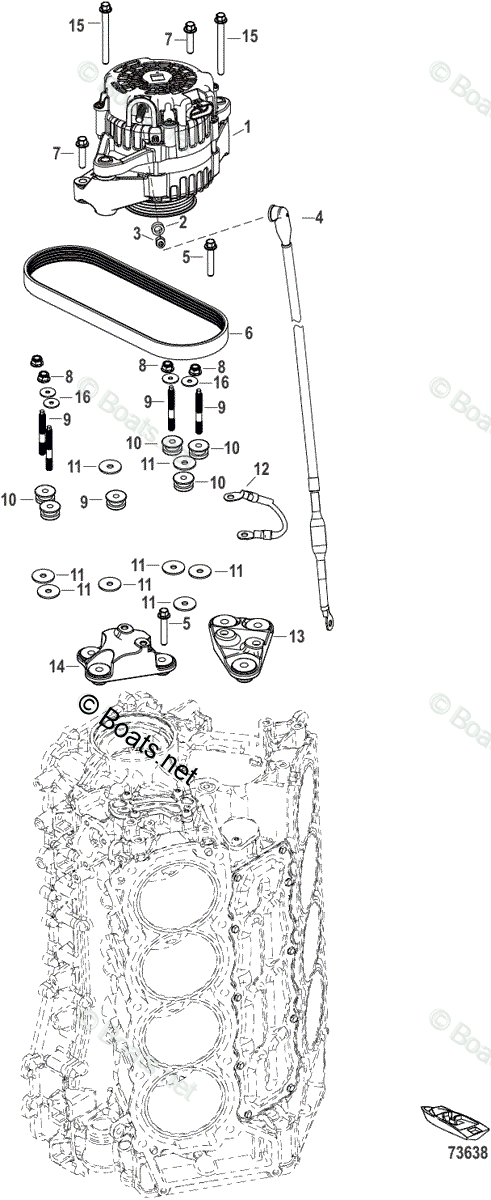 Mercury Outboard 250HP OEM Parts Diagram for Alternator Mounting/Belt ...